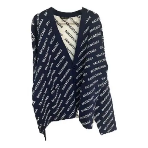 Balenciaga Allover Logo Knit Cardigan - Blue/white