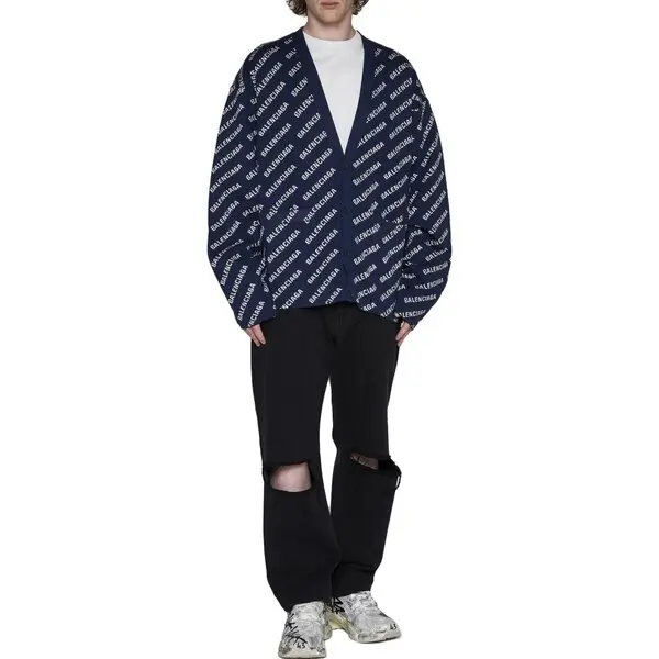Balenciaga Allover Logo Knit Cardigan
