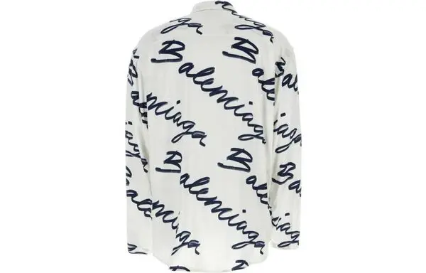 Balenciaga Scribble Logo Short Sleeve Minimal Shirt 'white Navy