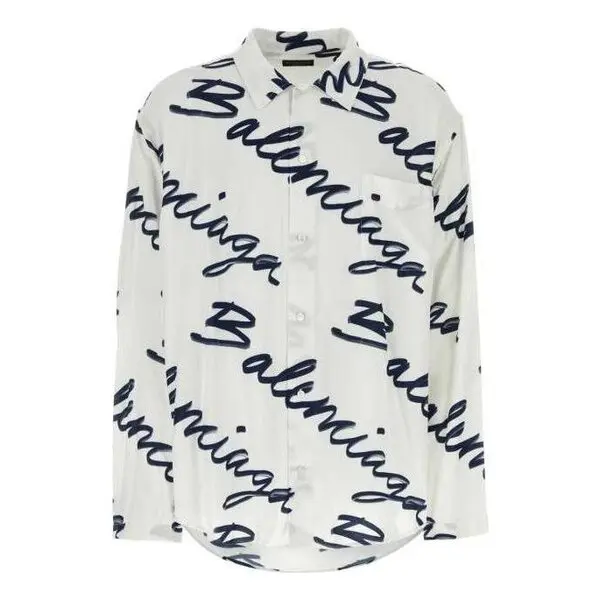 Balenciaga Scribble Logo Short Sleeve Minimal Shirt 'white Navy - White/navy