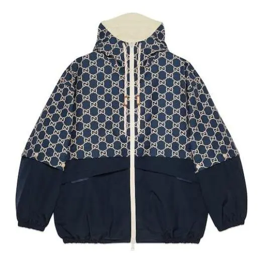 Gucci Gg Ripstop Fabric Zip Jacket 'blue Ivory