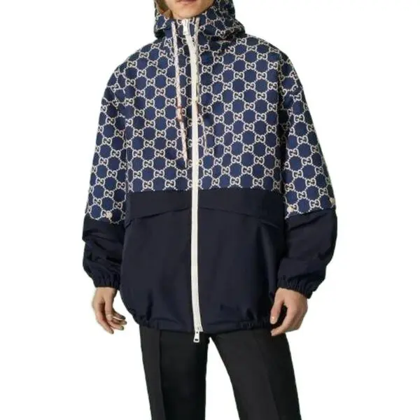 Gucci Gg Ripstop Fabric Zip Jacket 'blue Ivory