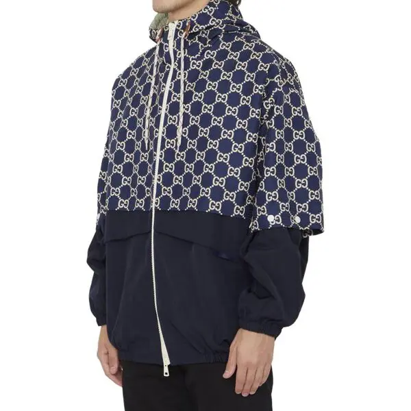 Gucci Gg Ripstop Fabric Zip Jacket 'blue Ivory