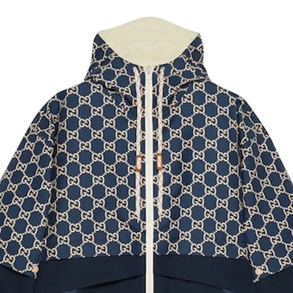 Gucci Gg Ripstop Fabric Zip Jacket 'blue Ivory