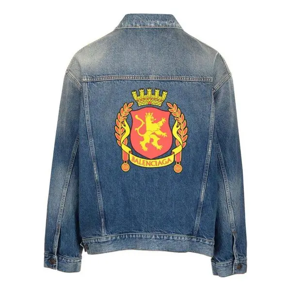 Balenciaga Denim Jacket With Back Emblem Patch - Blue