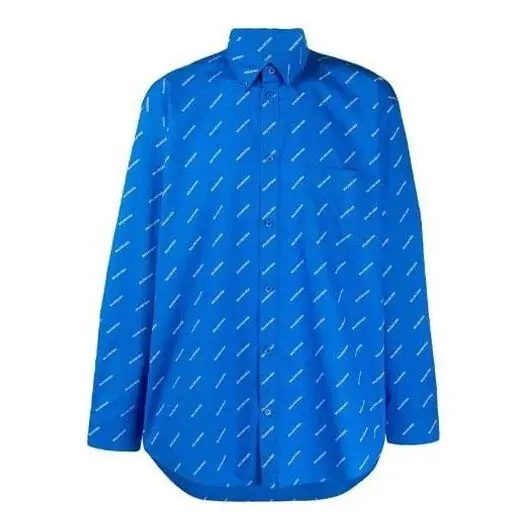 Balenciaga All Over Logo Shirt 'blue White - Blue/white