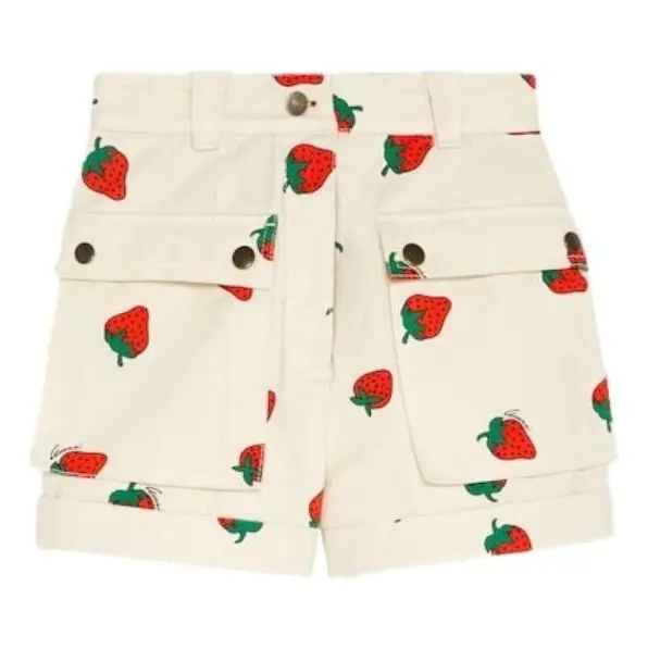Gucci Strawberry Print Cotton Twill Shorts - Ivory