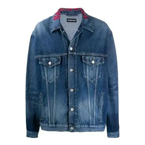 Balenciaga Neck Logo Denim Jacket - Blue