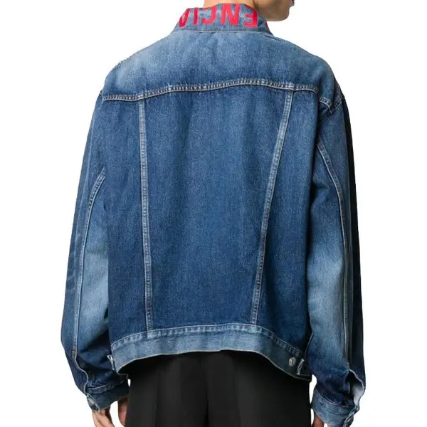Balenciaga Neck Logo Denim Jacket - Blue