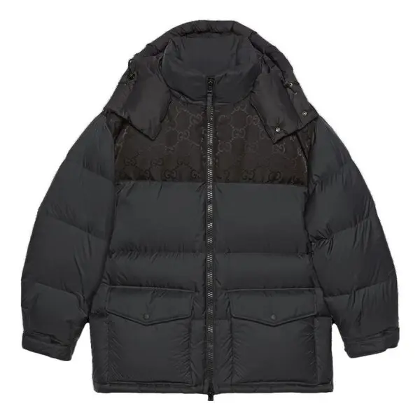 Gucci Nylon Down Jacket With Gg Inserts - Black