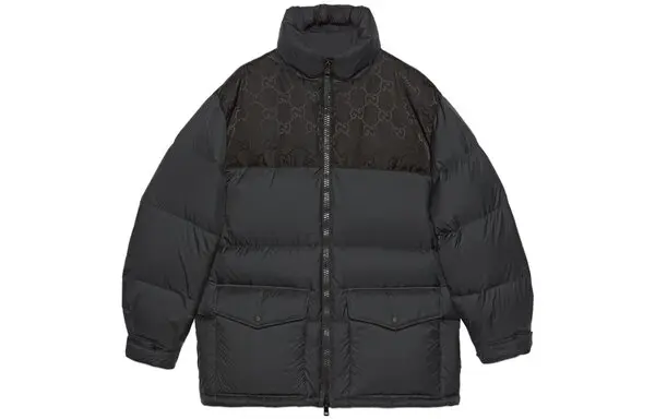 Gucci Nylon Down Jacket With Gg Inserts - Black