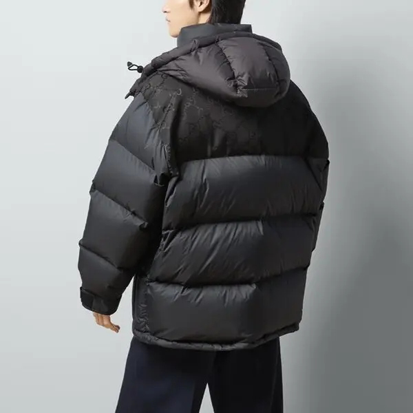 Gucci Nylon Down Jacket With Gg Inserts - Black