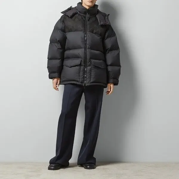 Gucci Nylon Down Jacket With Gg Inserts - Black