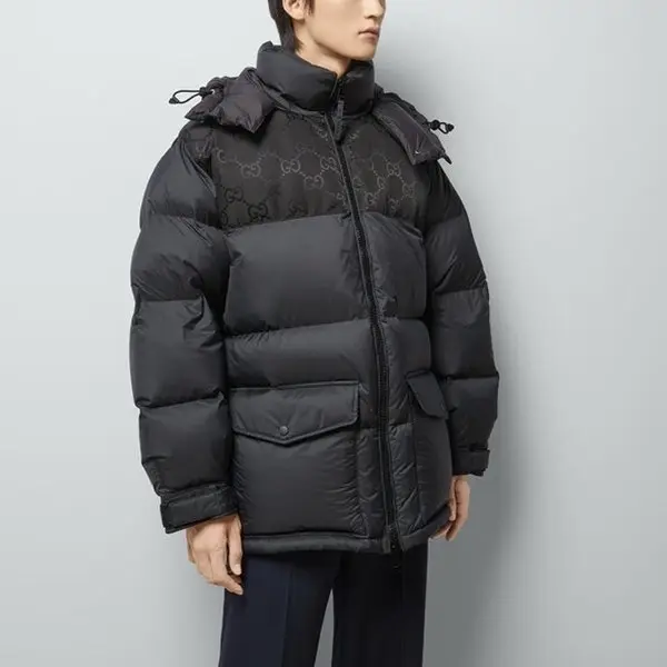 Gucci Nylon Down Jacket With Gg Inserts - Black