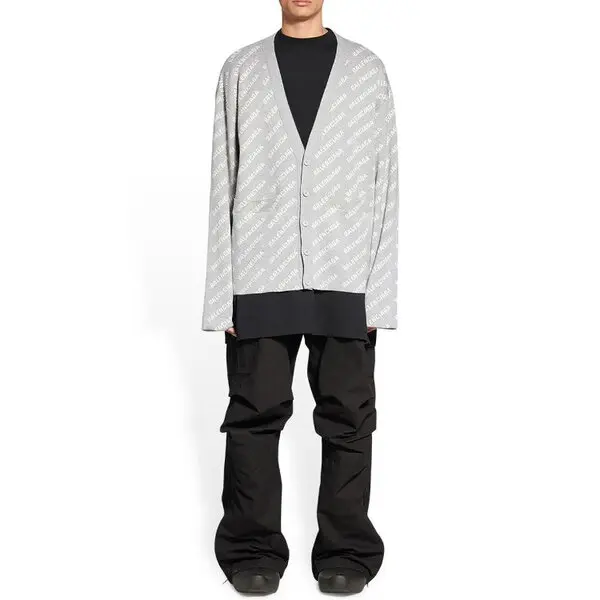 Balenciaga Mini Allover Logo Cardigan - Light Grey/white
