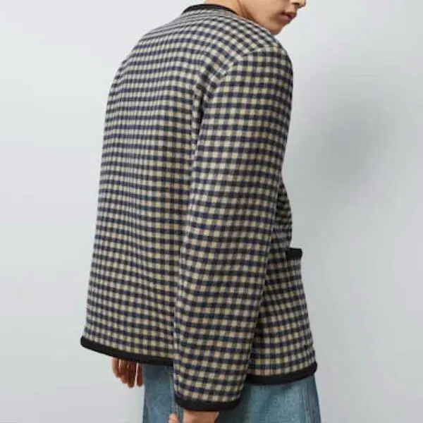 Gucci Wool Gingham Jacket With Interlocking G 'beige Blue