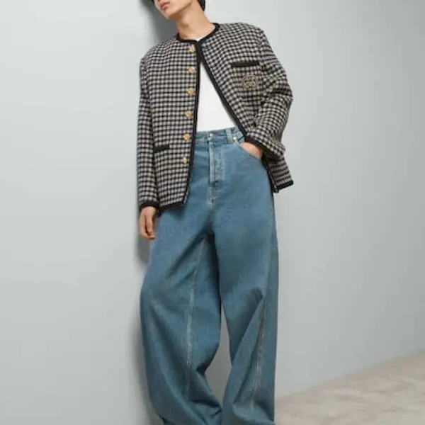 Gucci Wool Gingham Jacket With Interlocking G 'beige Blue