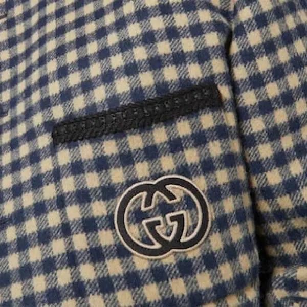 Gucci Wool Gingham Jacket With Interlocking G 'beige Blue
