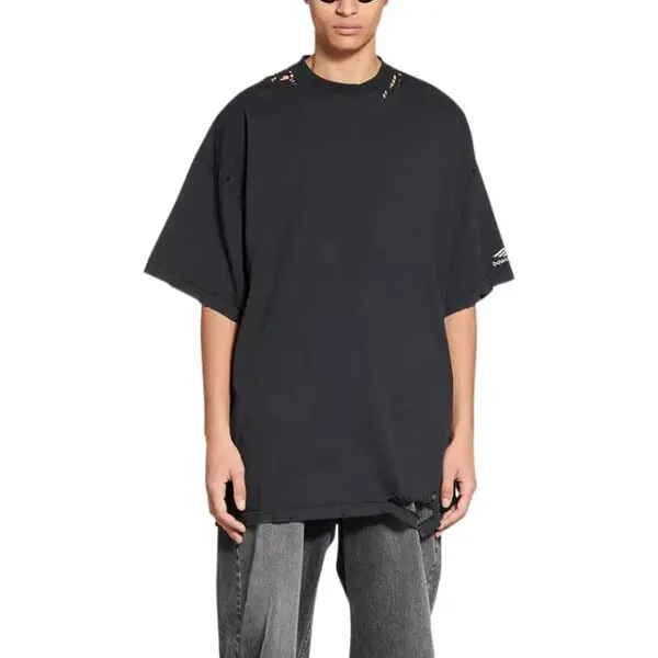 Balenciaga 3b Sports Icon Repaired Oversized T-shirt - Washed Black