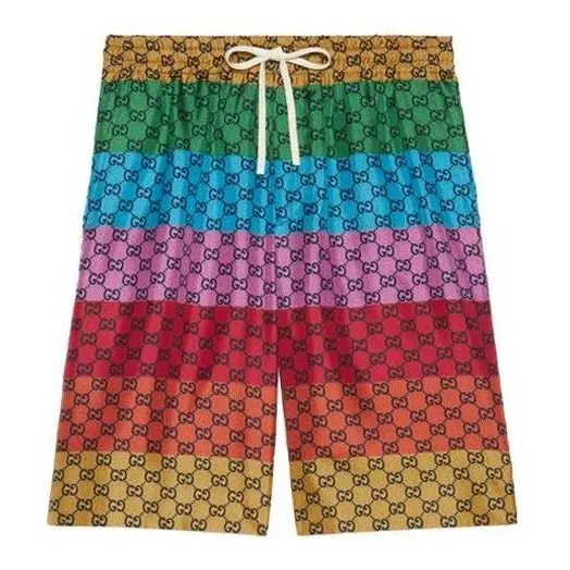 Gucci Gg Striped Wide-leg Swim Shorts - Red/orange/yellow
