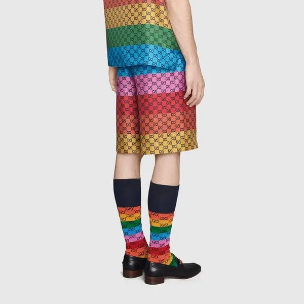 Gucci Gg Striped Wide-leg Swim Shorts - Red/orange/yellow