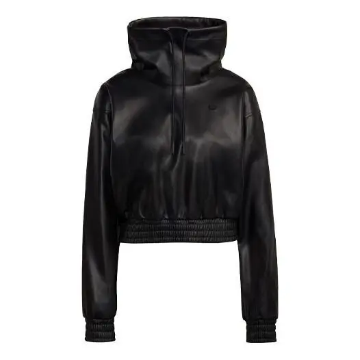 Adidas Originals Contemporary Cropped Pleather Sweatshirt - Black