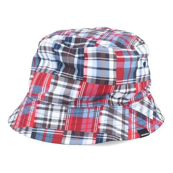 CONVERSE Reversible Patch Plaid Bucket Hat 'blue - Blue/red/white