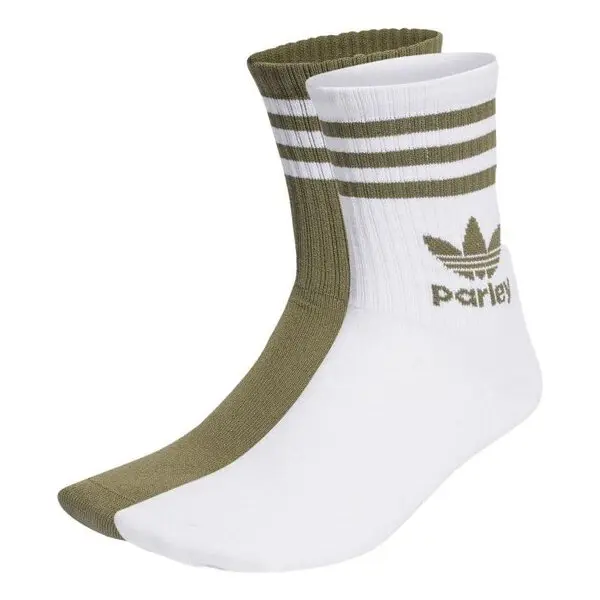 Adidas Parley Mid Crew Sock 2 Pairs 'white Olive Green - White/olive Strata