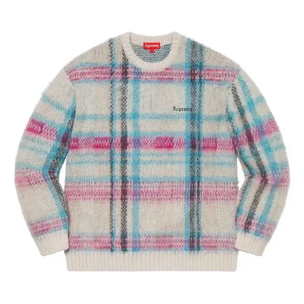 Supreme Brushed Plaid Sweater - White/blue/pink