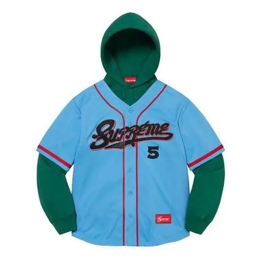 Supreme Baseball Jersey Hooded Sweatshirt - Teal/green/red