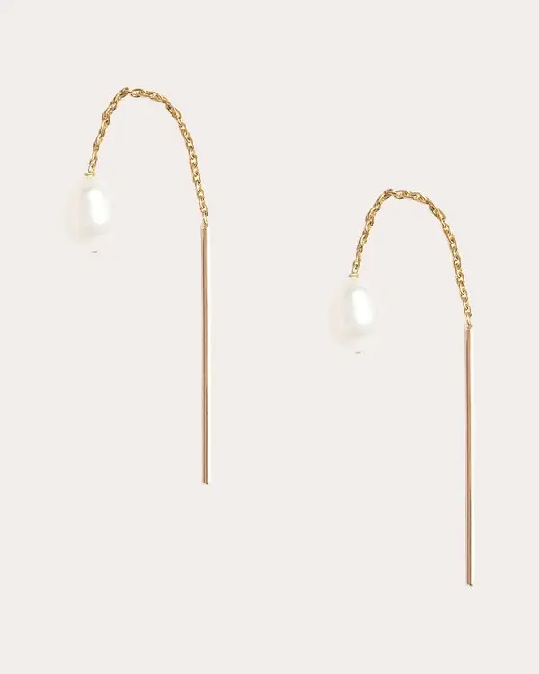 POPPY FINCH Petite Pearl Threader Earrings - Gold