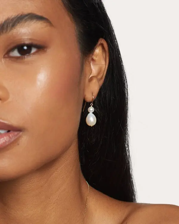 POPPY FINCH Freshwater Pearl Duo Hook Earrings
