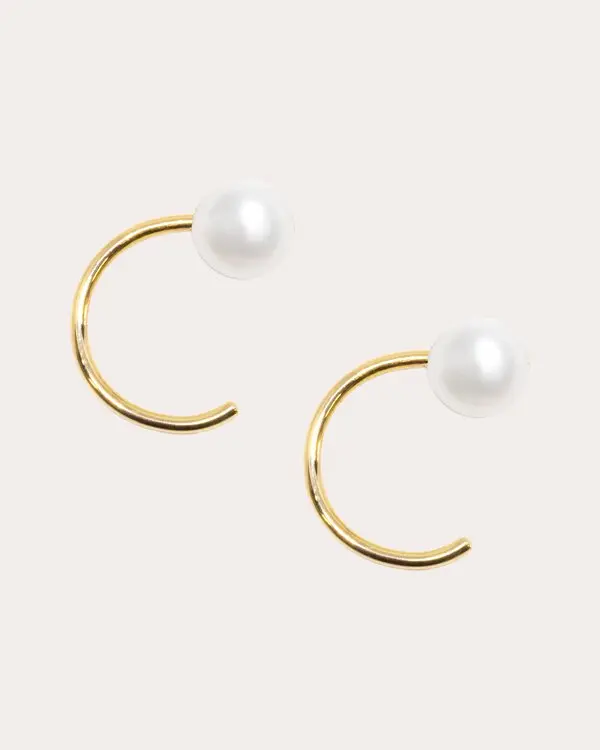 POPPY FINCH Petite Pearl Threader Hoop Earrings - Gold