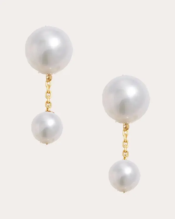 POPPY FINCH Freshwater Pearl Duo Drop Earrings - Gold