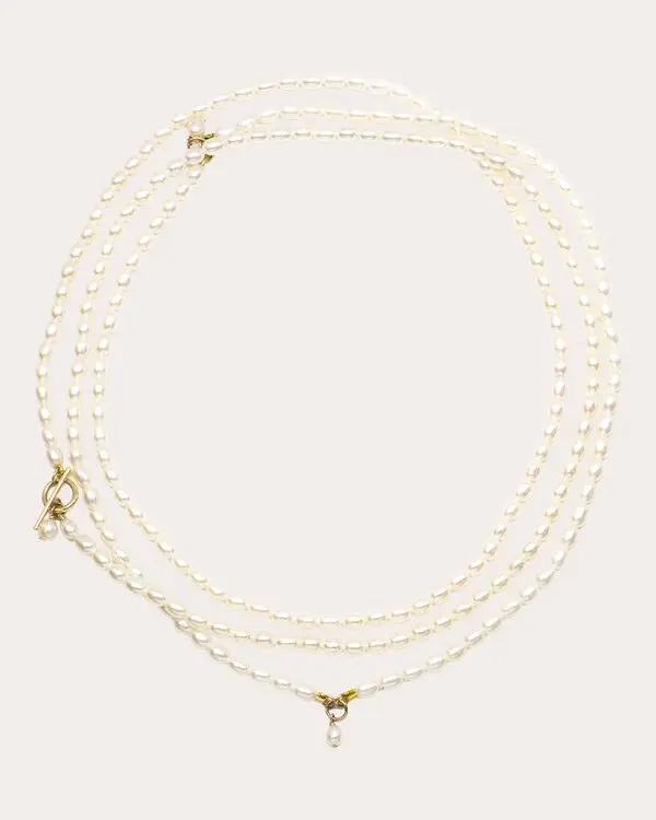 POPPY FINCH Freshwater Pearl Petite Oval Long Necklace - Gold