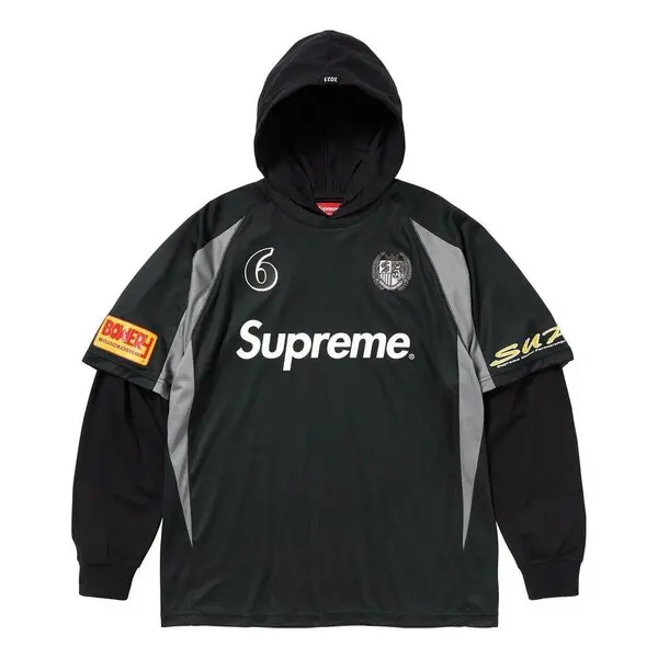 Supreme Hooded Soccer Jersey - Black/white