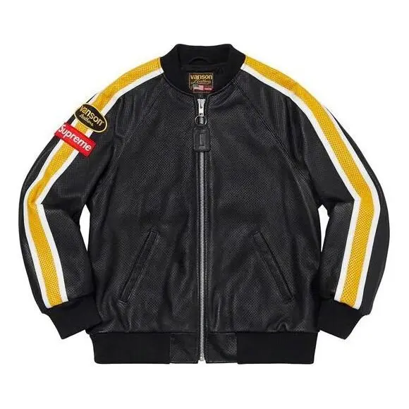 Supreme X Vanson Leathers Perforated Bomber Jacket - Black/yellow