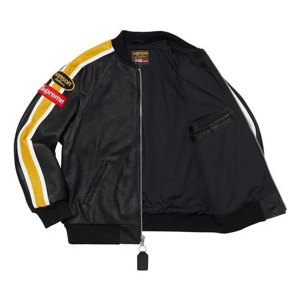 Supreme X Vanson Leathers Perforated Bomber Jacket - Black/yellow