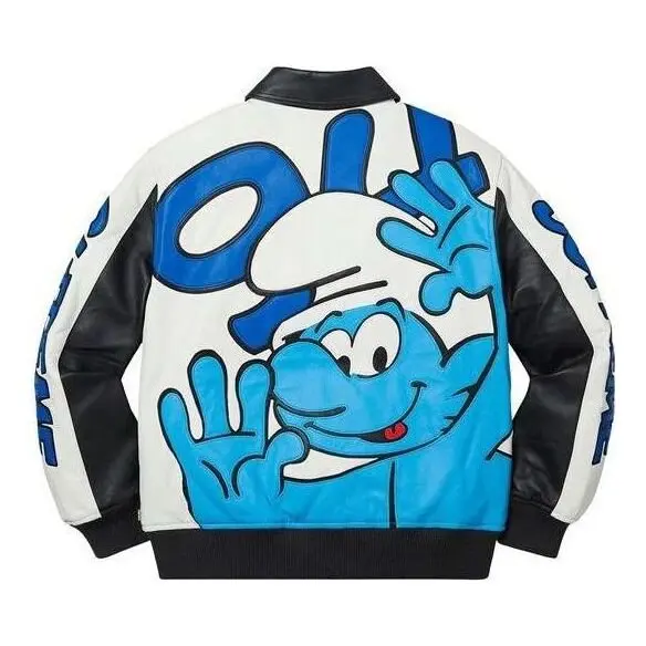 Supreme Smurfs Leather Varsity Jacket 'black Blue White