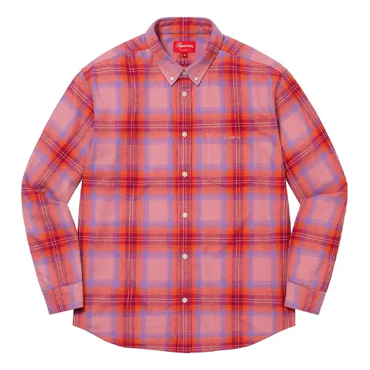 Supreme Brushed Plaid Flannel Shirt 'red Pink Blue - Red/pink/blue