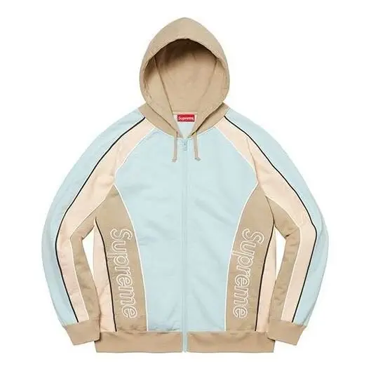 Supreme Track Paneled Zip Up Hooded Sweatshirt - Teal/beige