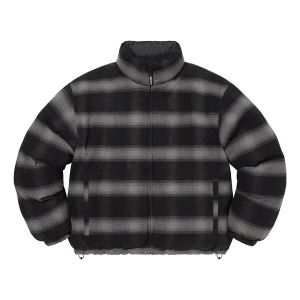 Supreme Flannel Reversible Puffer Jacket 'black Grey