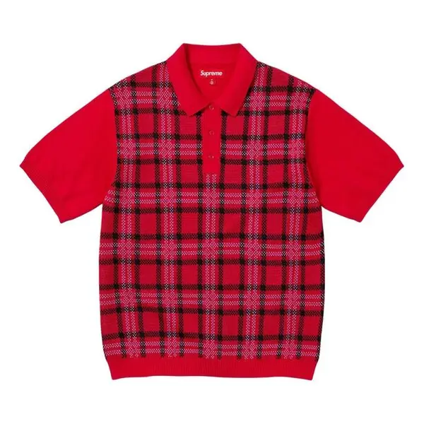 Supreme Plaid Knit S/s Polo - Red
