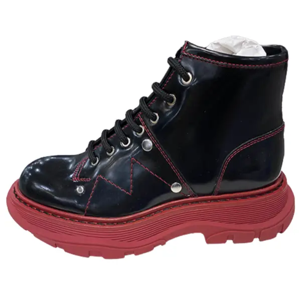Alexander McQueen Studded Leather Ankle Boots - Black/red