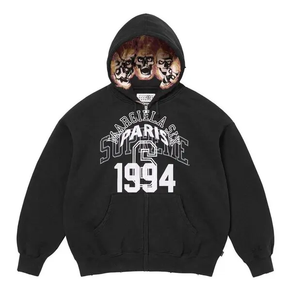 Supreme X Mm6 Maison Margiela Zip Up Hooded Sweatshirt 'black White - Black/white