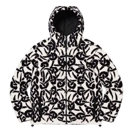 Supreme Celtic Knot Reversible Windstopper Fleece Hooded Jacket - White/black