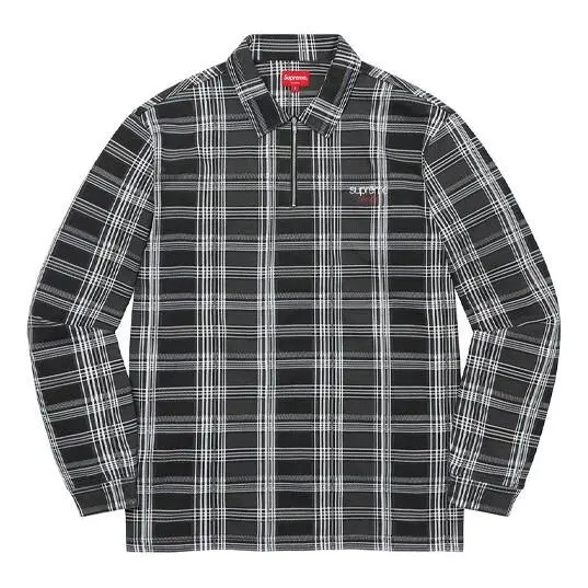 Supreme Plaid Zip Up L/s Polo 'black White - Black/white