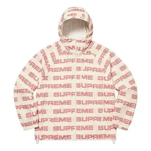Supreme Logo Ripstop Hooded Track Jacket 'white Pink