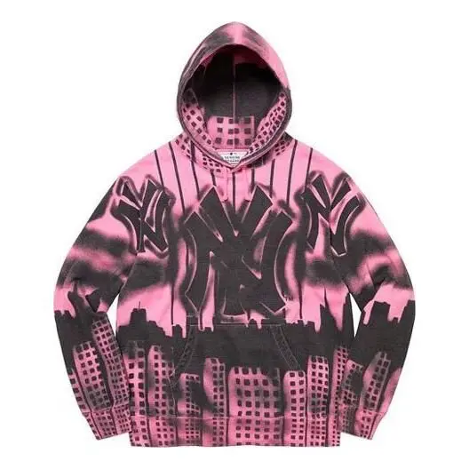 Supreme X New York Yankees Airbrush Hooded Sweatshirt - Pink/black
