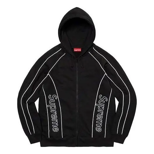 Supreme Track Paneled Zip Up Hooded Sweatshirt - Black/white